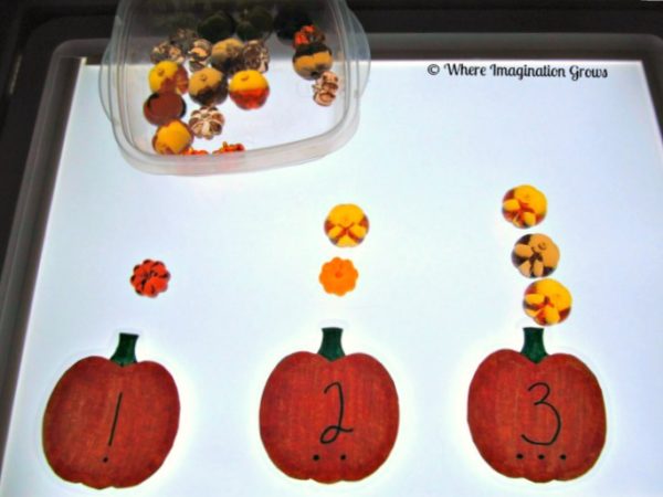 Pumpkin Counting Activity & Light Table Play for Preschoolers