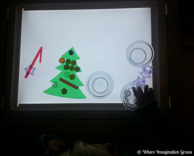 Light Table Play Christmas Activities: Decorating Trees