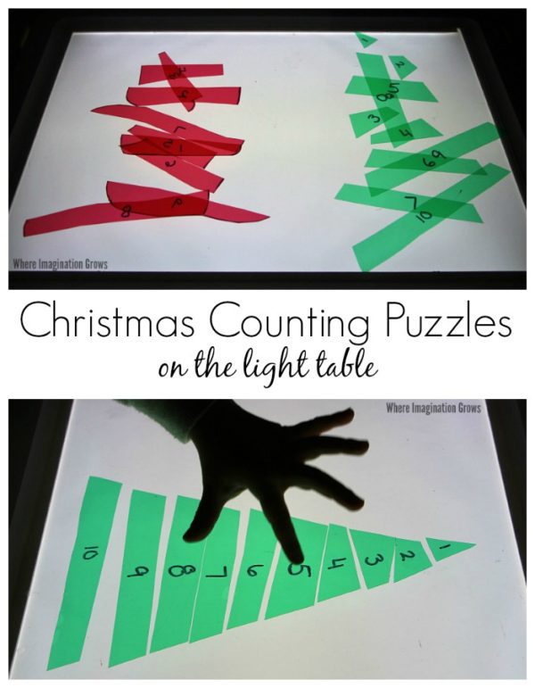 Christmas Counting Puzzles on the Light Table - Where Imagination Grows
